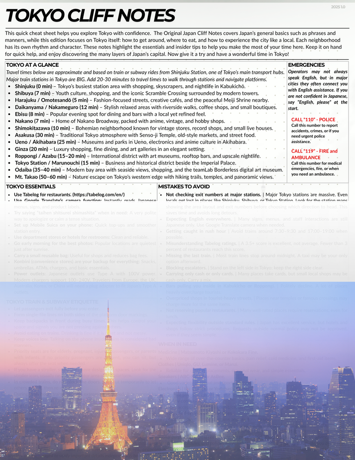 Tokyo Cliff Notes 1.0 – Japan Cliff Notes